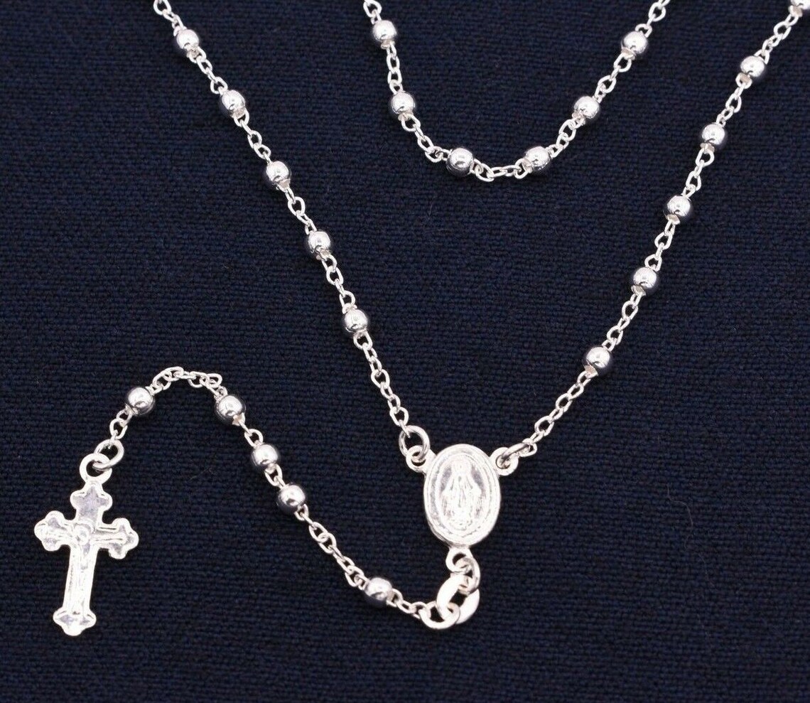 3mm Rosary Shiny Chain Necklace Real Sterling Silver 925 - Etsy