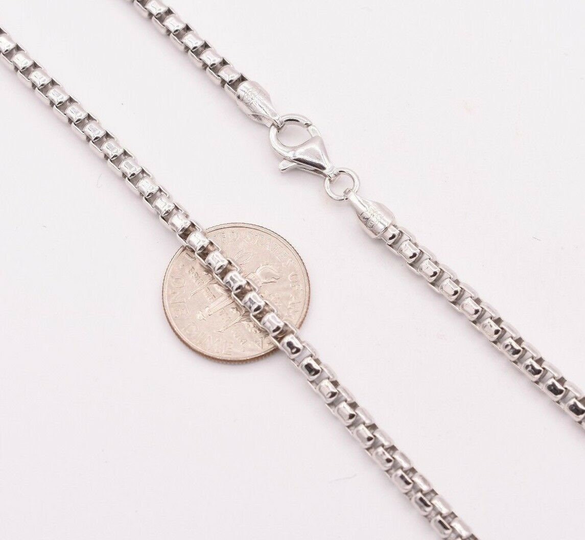 3mm Round Box Chain Necklace Real Sterling Silver Platinum | Etsy