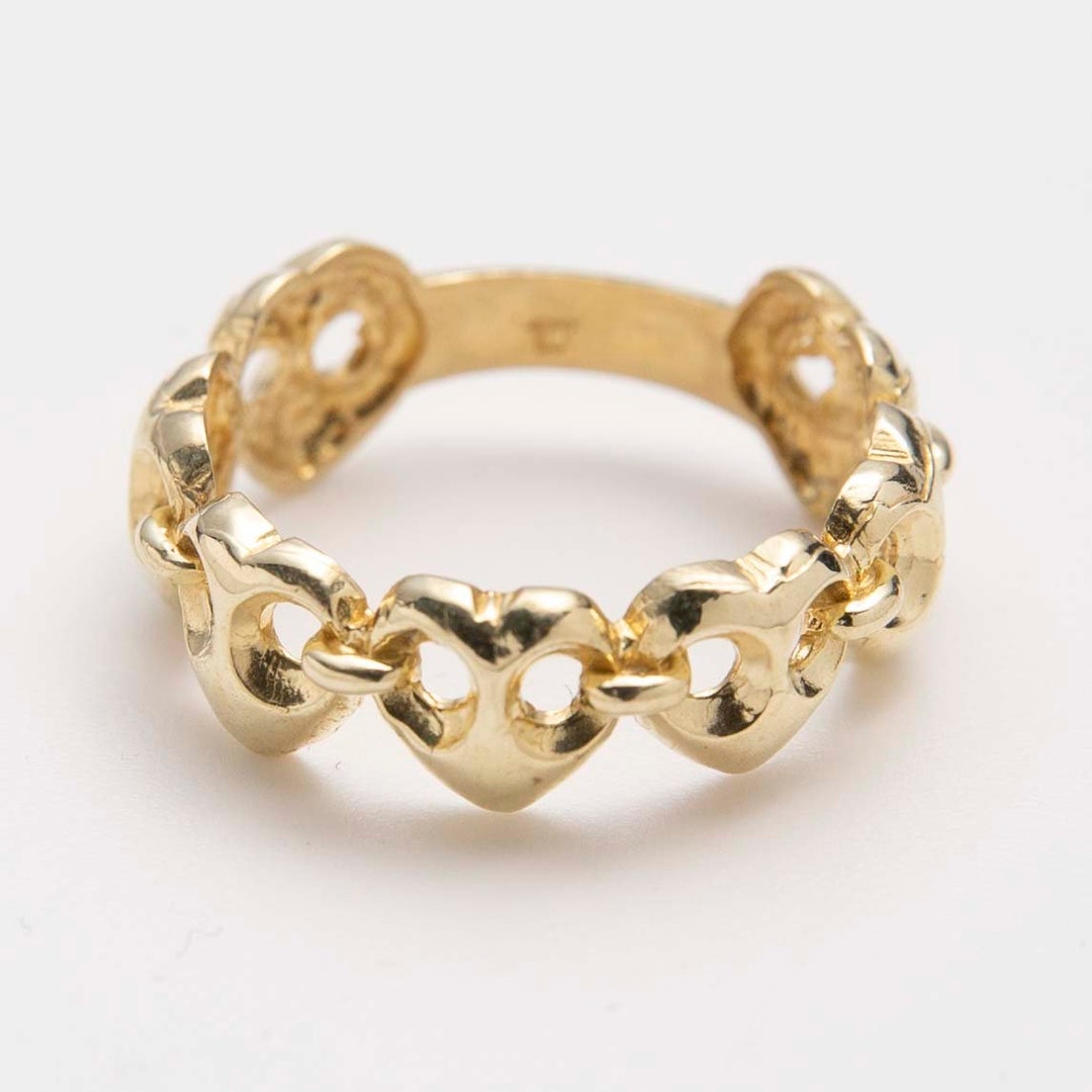 Puffed Heart Link Ring Solid 10K Yellow Gold Size 6.5 - Etsy
