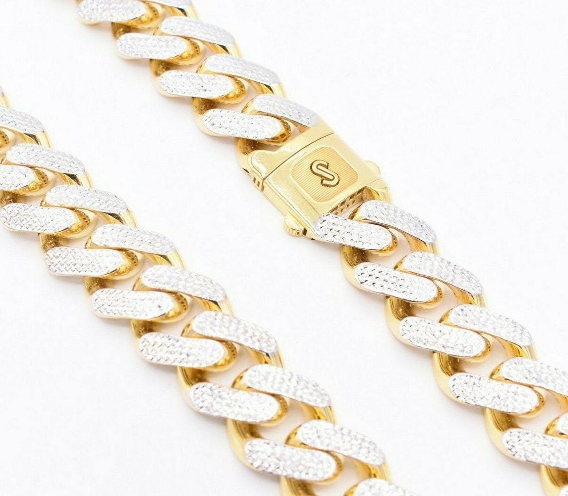 20mm Miami Cuban Diamond Cut Link Chain Two-tone Real 10K - Etsy