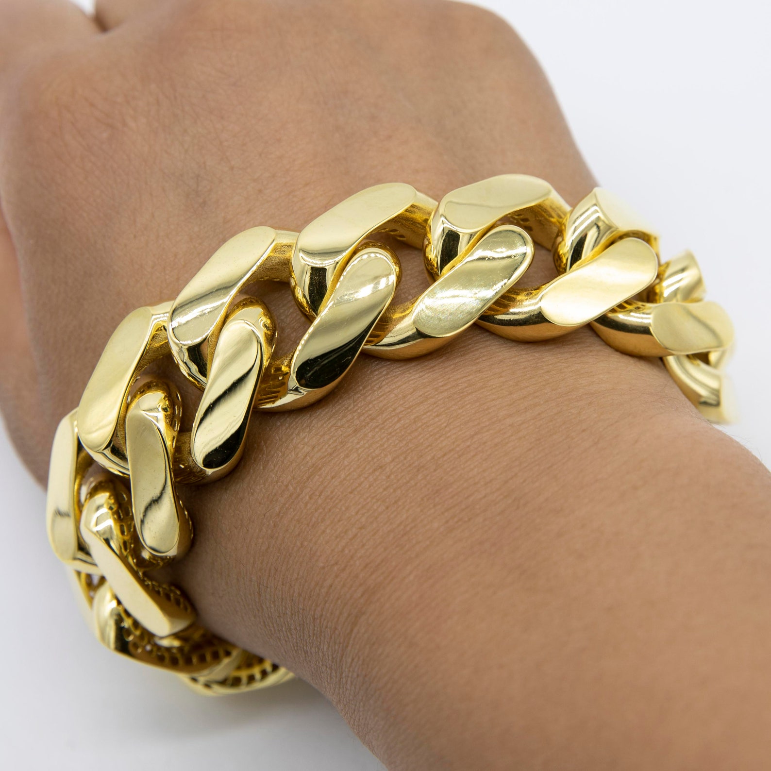 24mm Miami Cuban Royal Link Plain Box Clasp Bracelet Real 10K Yellow ...