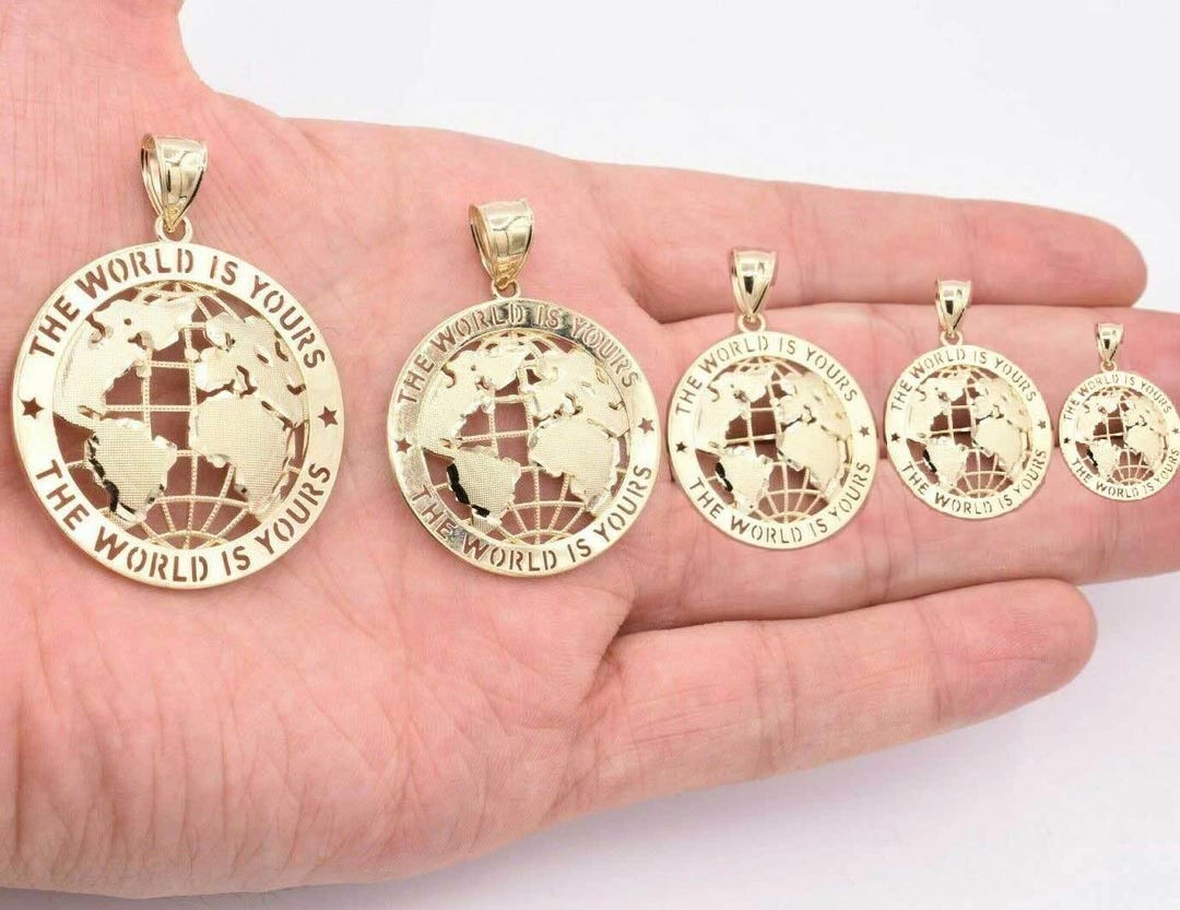 Earth Global the World is Yours Charm Pendant Real Solid 10K Yellow ...