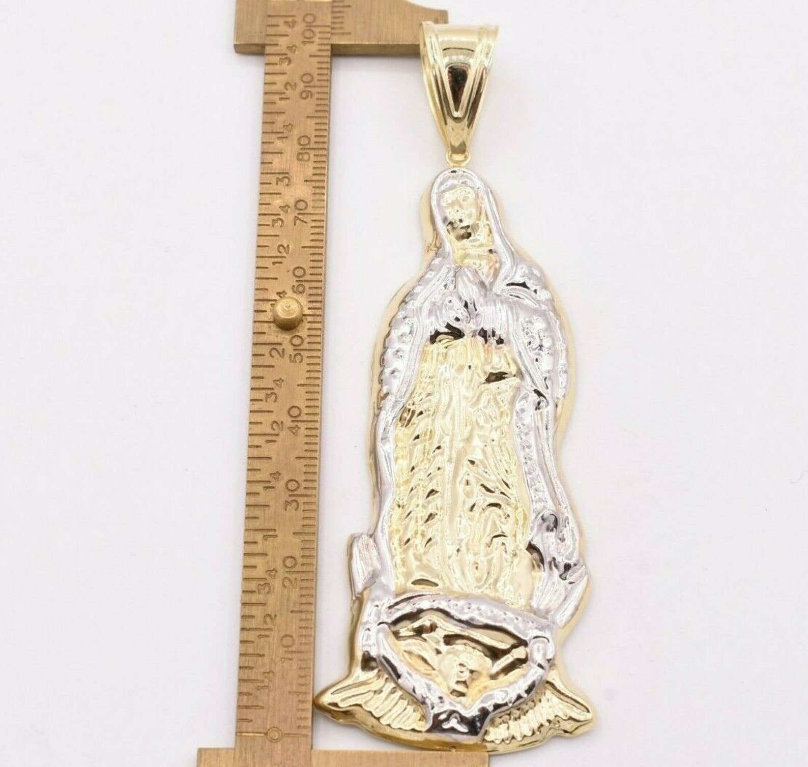4" Lady Guadalupe Virgin Mary Pendant Diamond Cut Real 10K Yellow White ...