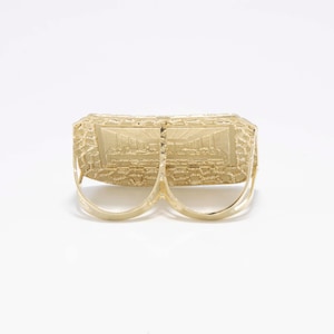 Diamond-cut Last Supper Two-finger Nugget Ring Real 10K Yellow Gold ...