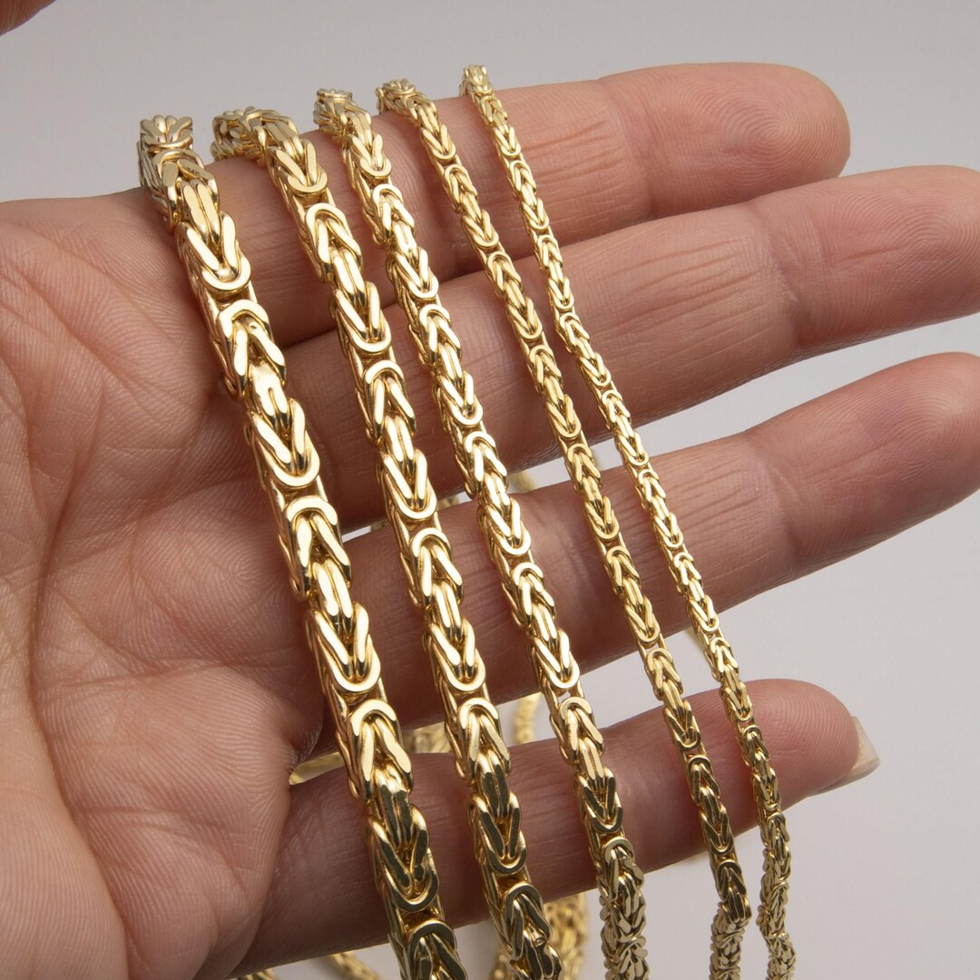 Square Byzantine Link Chain Bracelet 14K Yellow Gold All Sizes - Etsy