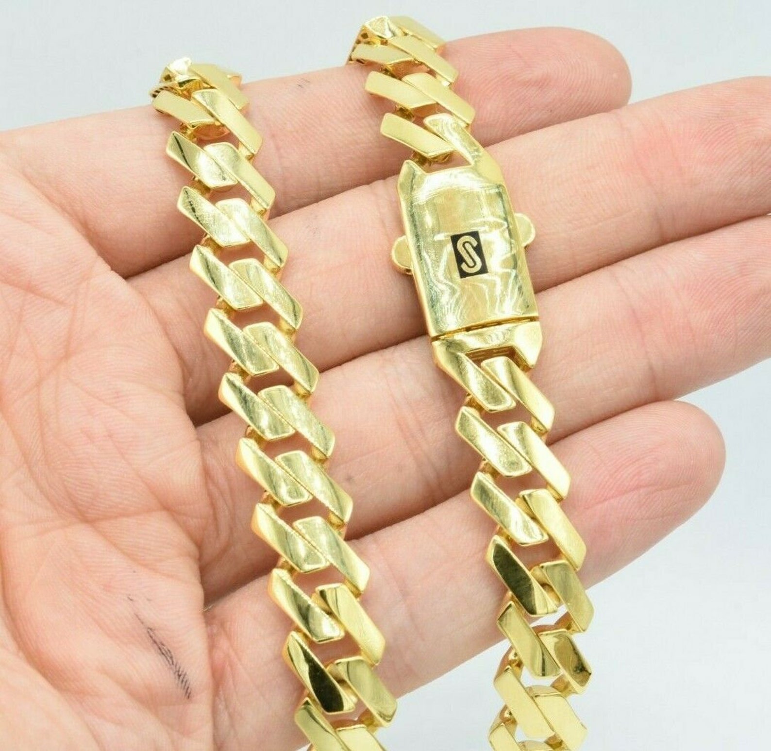 12mm Miami Cuban Royal Edge Link Box Lock Chain Necklace Real 10K ...