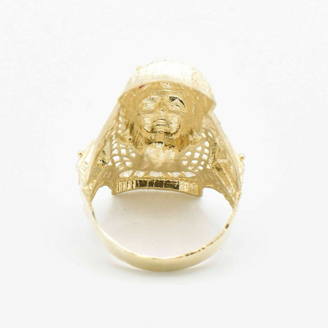 Huge CZ Pharaoh Egyptian King Ring Real Solid 10K Yellow White | Etsy