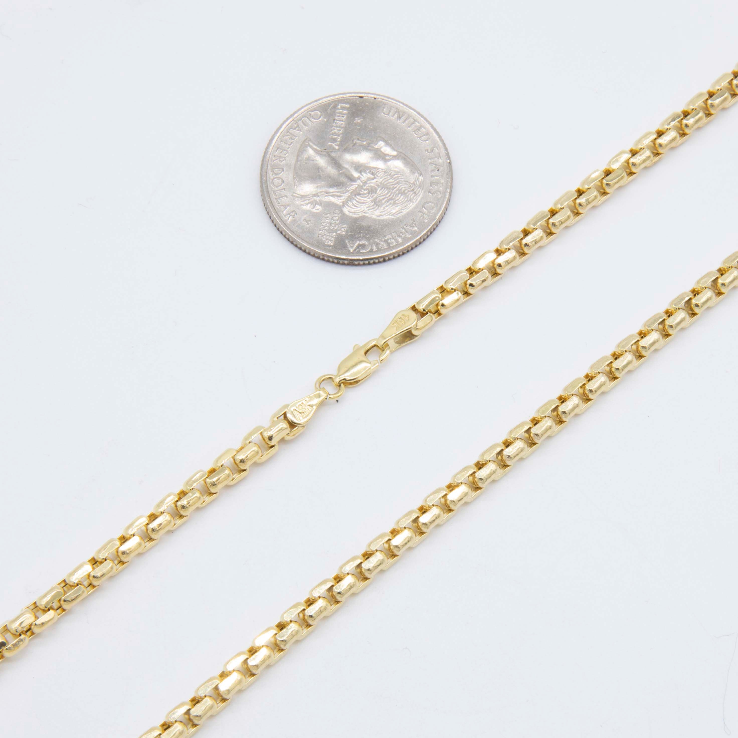 4mm Round Box Link Chain Necklace Real 10K Yellow Gold All Sizes - Etsy
