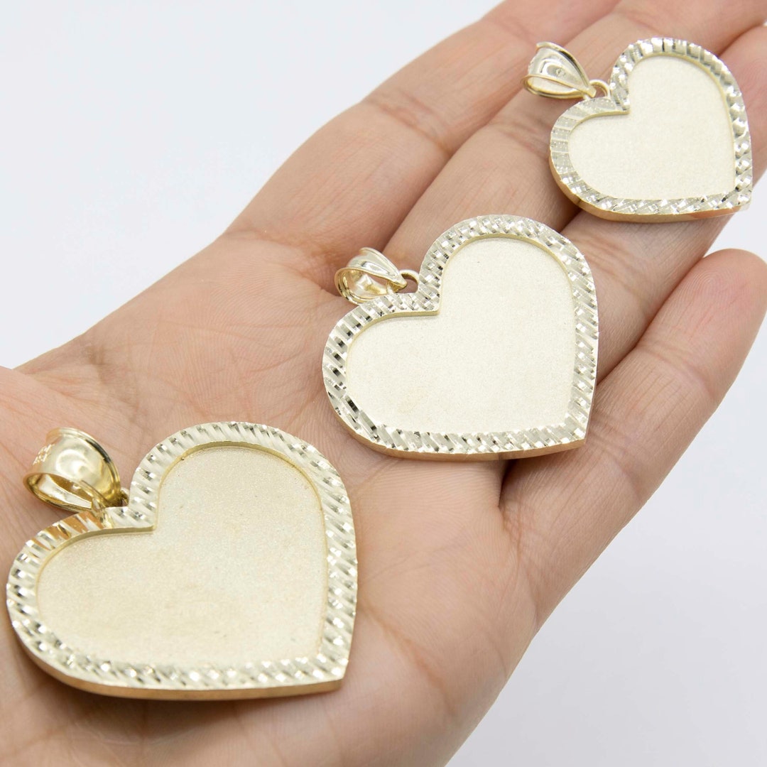 Diamond-cut Frame Heart Medallion Pendant Real 10K Yellow Gold All ...