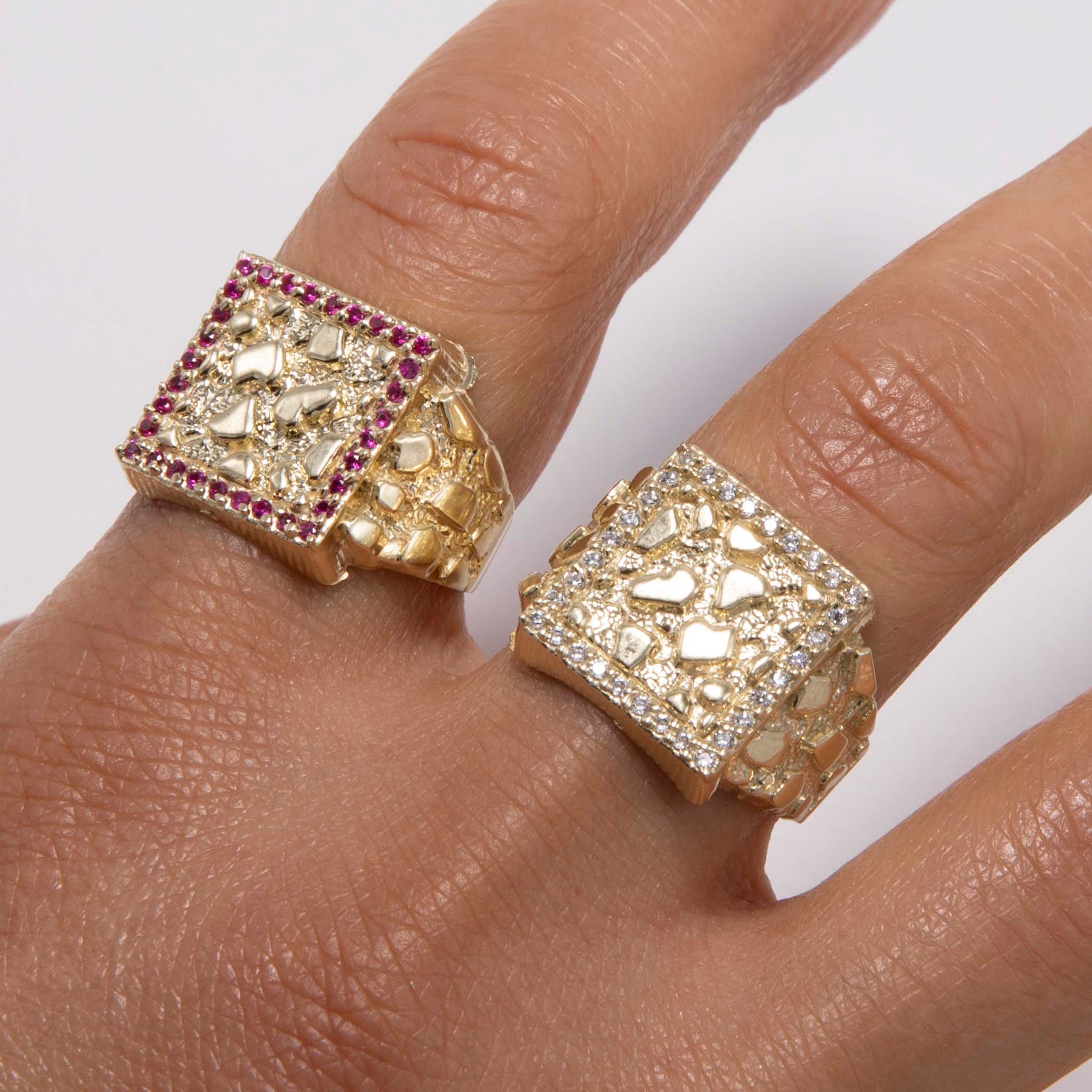 Shiny Square Nugget Ring 10K Yellow Gold All Sizes - Etsy