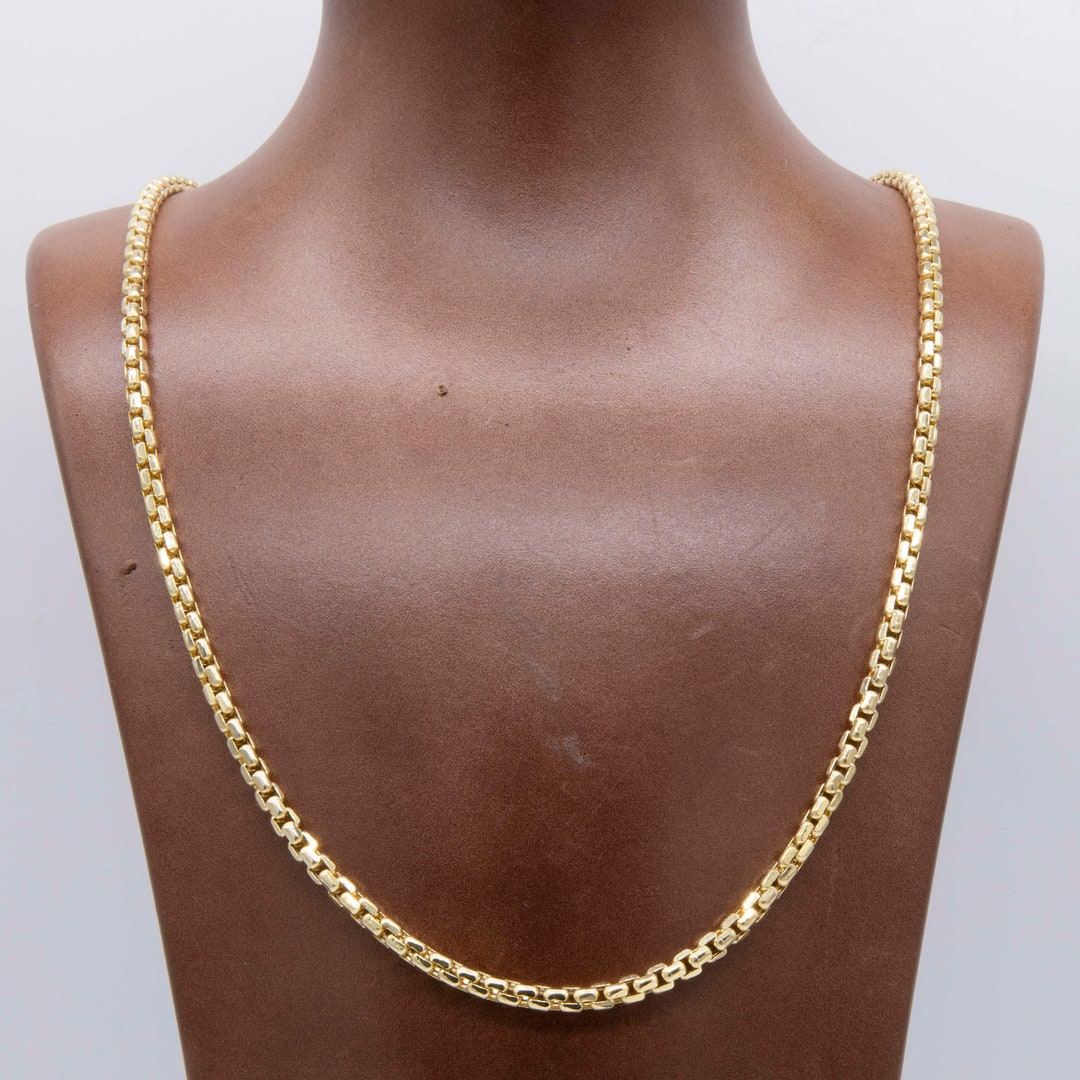 4mm Round Box Link Chain Necklace Real 10K Yellow Gold All Sizes - Etsy