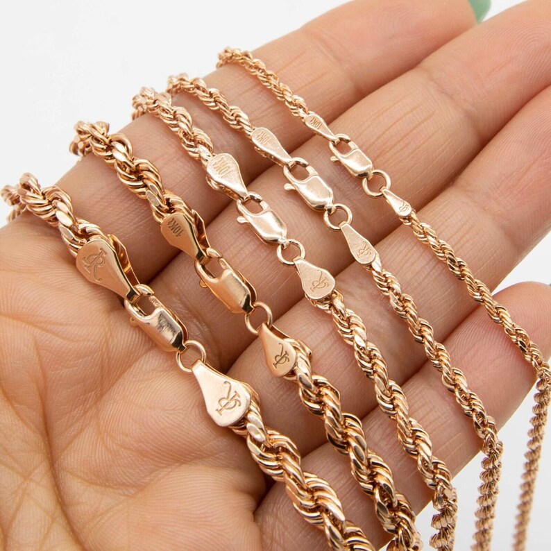 Rope Chain Necklace Real Hollow 10K Rose Gold All Sizes - Etsy