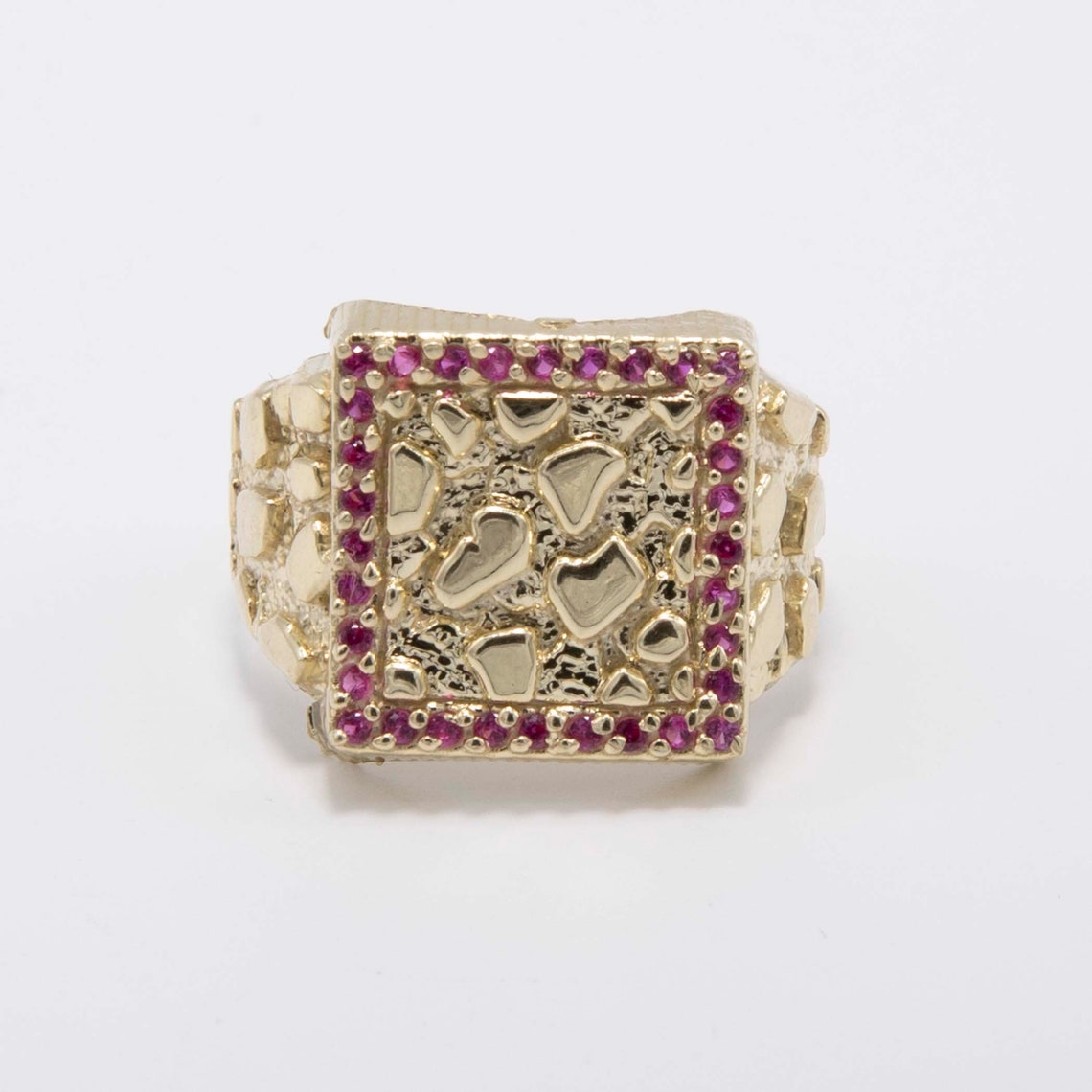 Shiny Square Nugget Ring 10K Yellow Gold All Sizes - Etsy