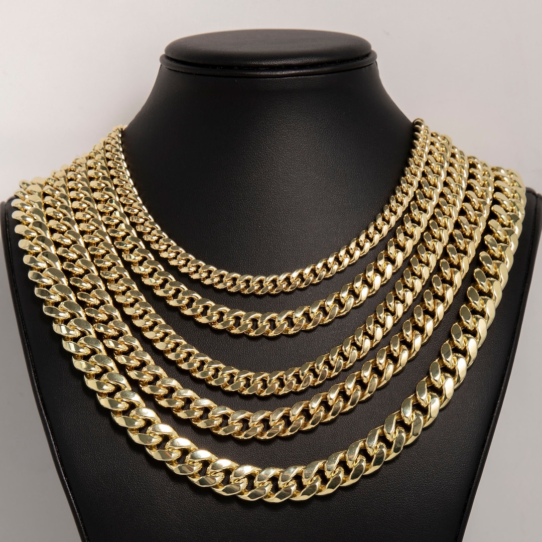 14K Yellow Gold Real Shiny Miami Cuban Link Chain Necklace All Sizes - Etsy