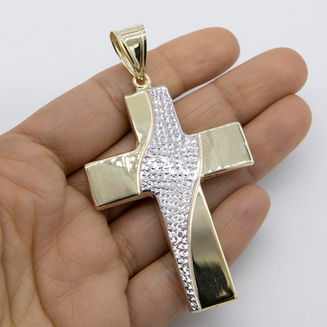 3 1/4" Huge Diamond-cut Cross Pendant Real 10K Yellow White Gold - Etsy
