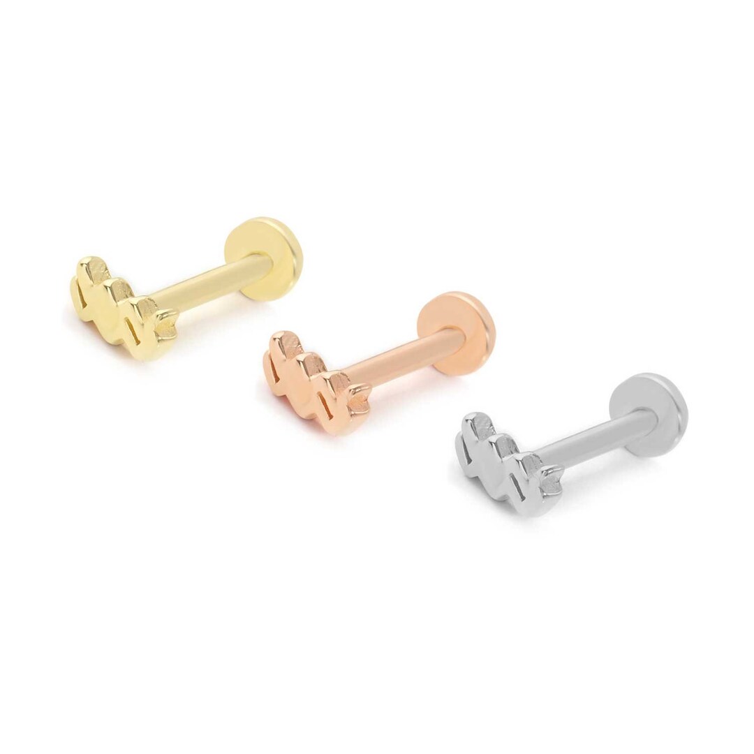 Aquarius Zodiac Sign Minimalist Tragus Ear Piercing Stud Real 14K Solid ...