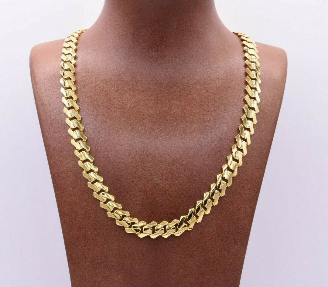 10mm Edge Miami Cuban Link Monaco Chain Necklace CZ Lock Real 10K ...