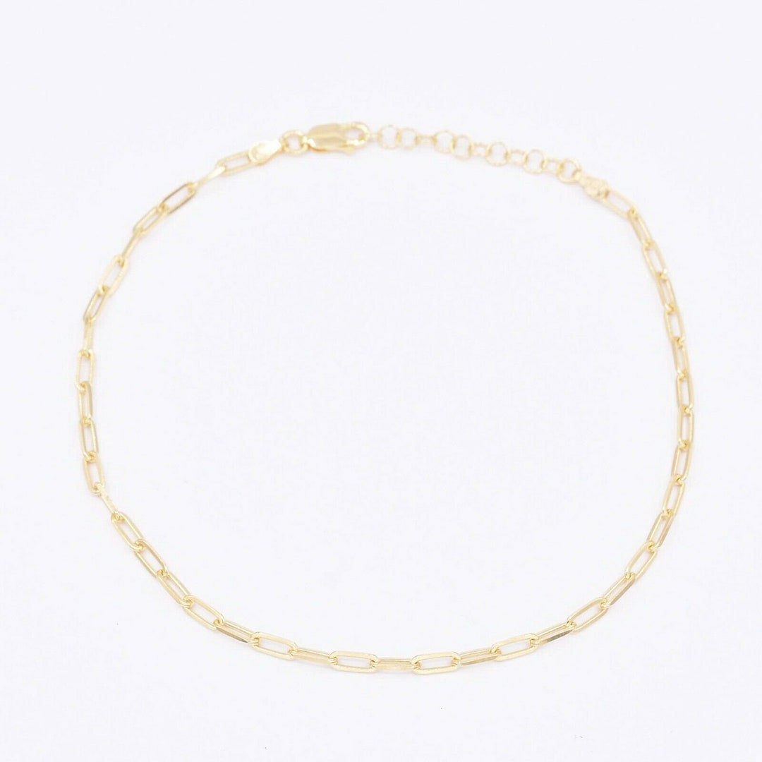 3.4mm Paperclip Link Chain Ankle Anklet 14K Yellow Gold Clad Silver 925 ...