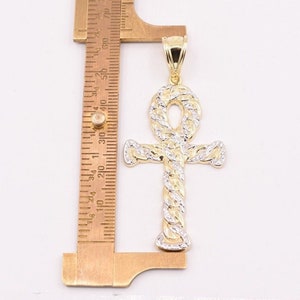 2.5" Huge Ankh Cross Jesus Pendant Charm Diamond Cut Real 10K Yellow ...