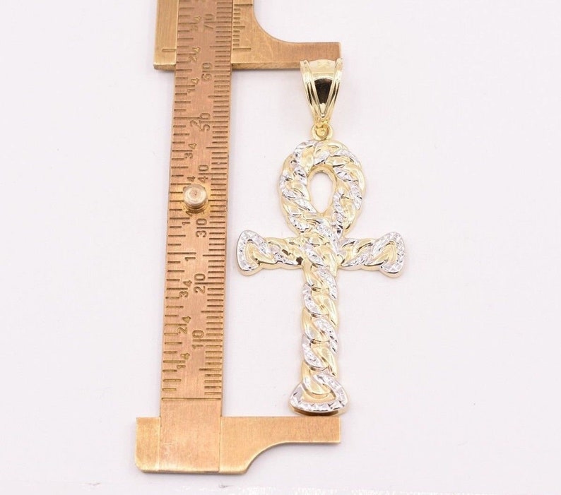 2.5" Huge Ankh Cross Jesus Pendant Charm Diamond Cut Real 10K Yellow ...