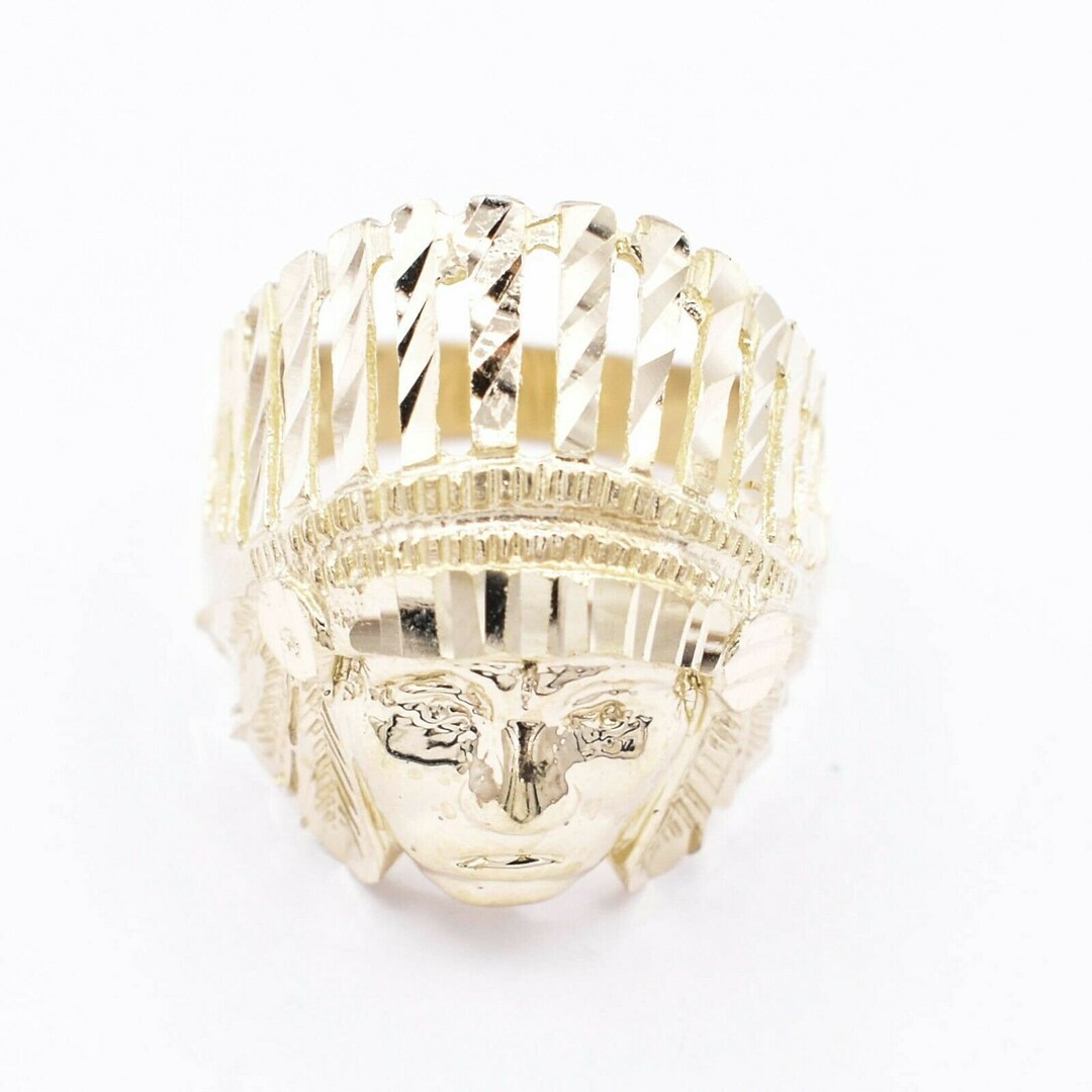 Textured Native American Indian Head Unisex Ring Solid 10K Yellow Gold ...