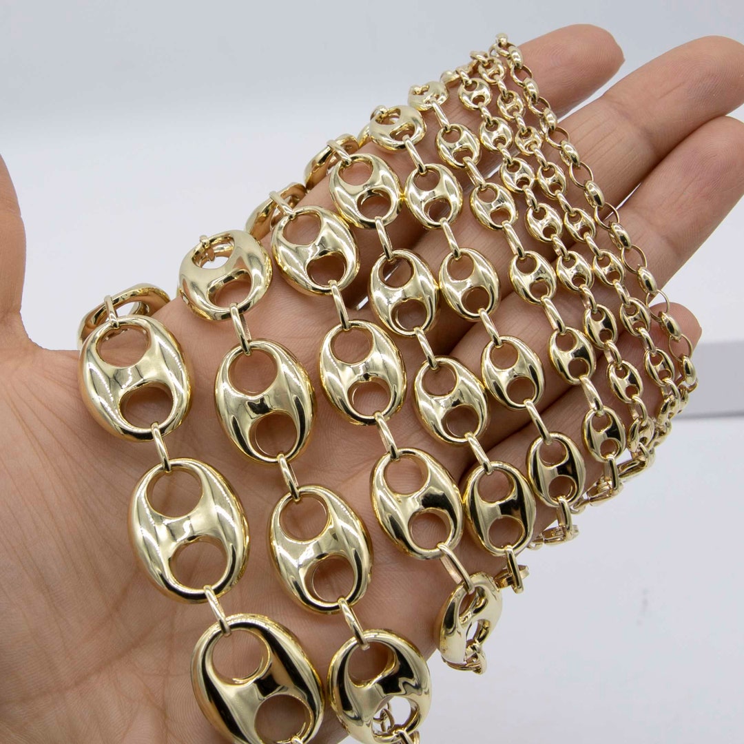 Puffed Mariner Anchor Link Chain Bracelet Real 14K Yellow Gold All ...