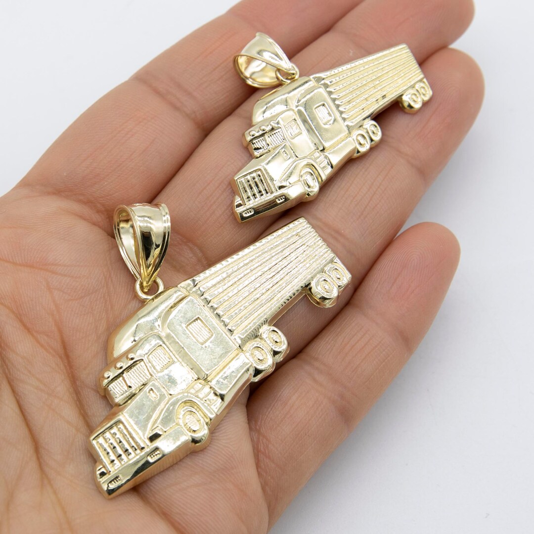 Semi-trailer Truck Pendant Solid 10K Yellow Gold All Sizes - Etsy
