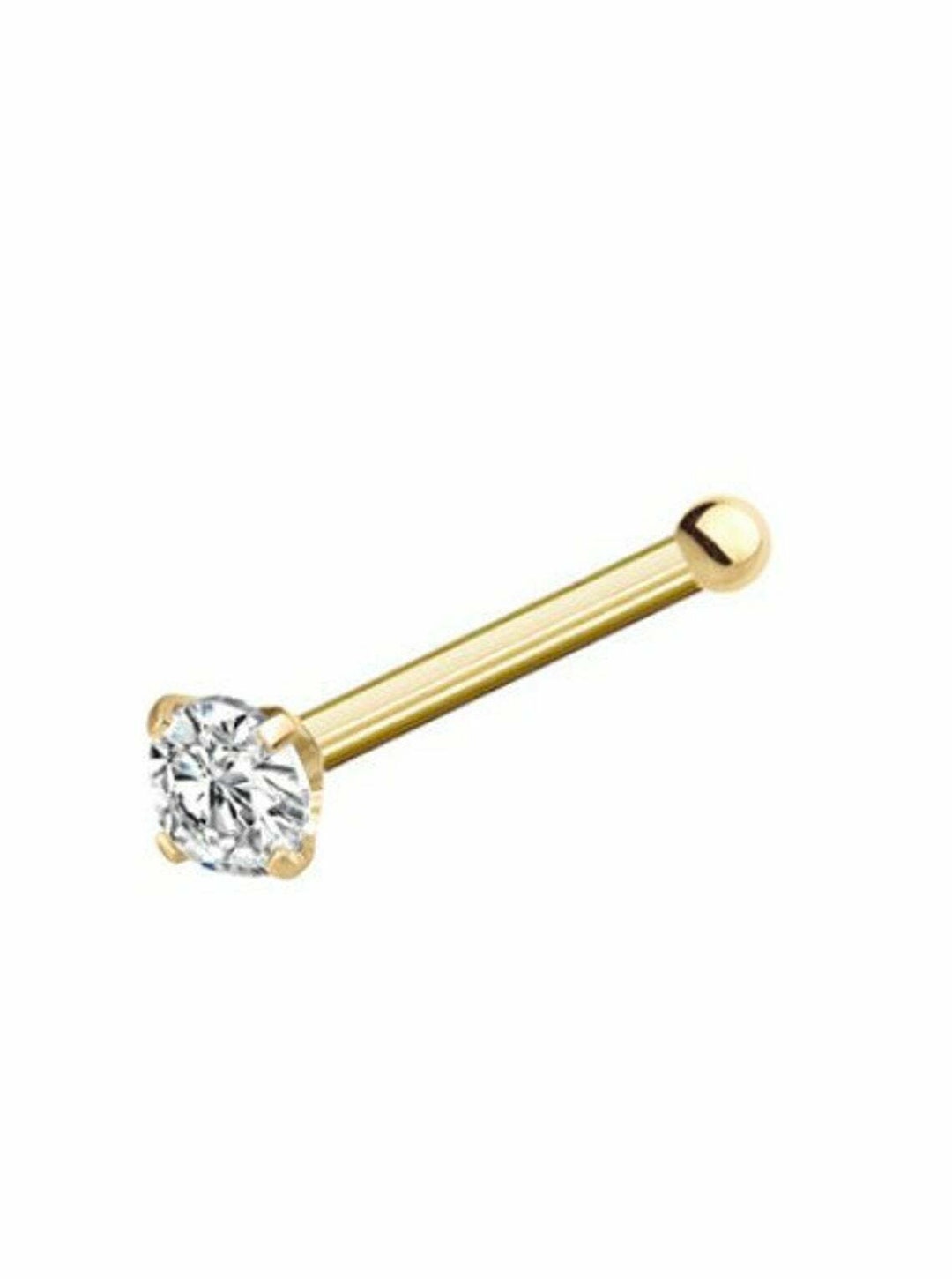 Nose Bone Ring Small Micro 2mm Clear CZ Prong Set Real 14K Yellow Gold ...
