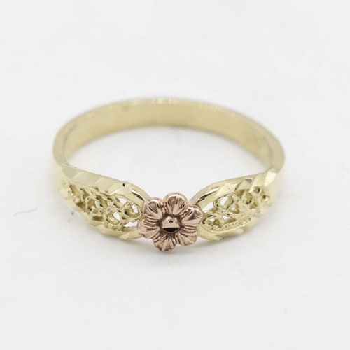 Baby Diamond Cut Flower Ring Real 10K Yellow Rose Gold Size 1 - Etsy
