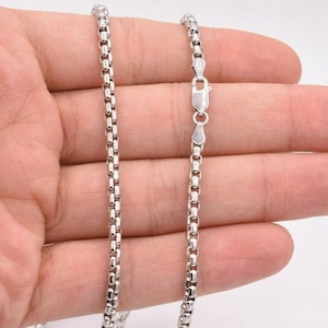 4mm Round Box Chain Necklace Real Sterling Silver Platinum Clad Anti ...