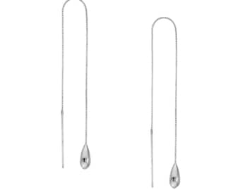 Tear Drop Box Chain Threader Earrings Real 14k White Gold - Etsy