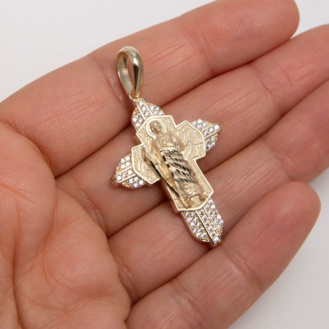 1 3/4" Saint Jude CZ Cross Pendant Real 10K Yellow Gold - Etsy