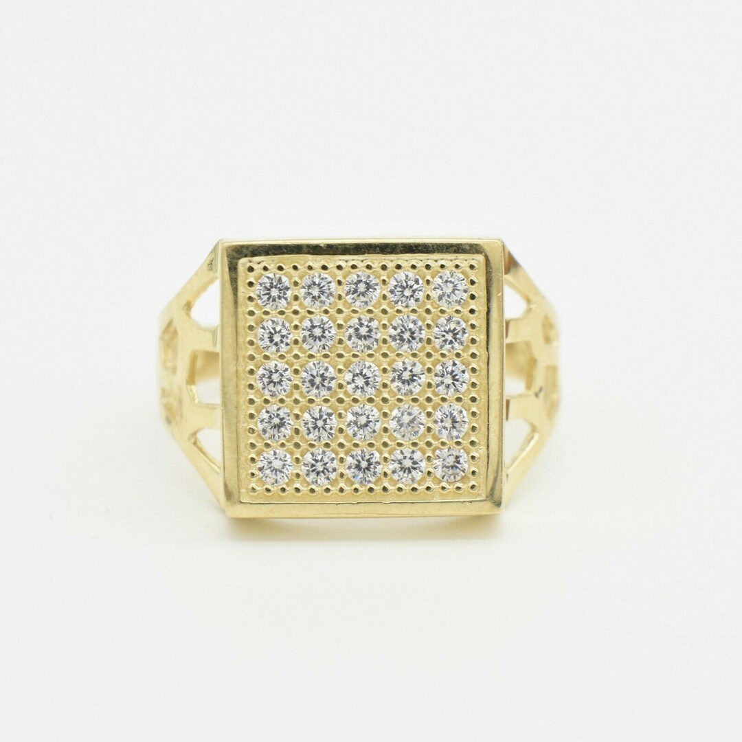 Men's Large Square CZ Signet Ring Real Solid 10K Yellow Gold - Etsy