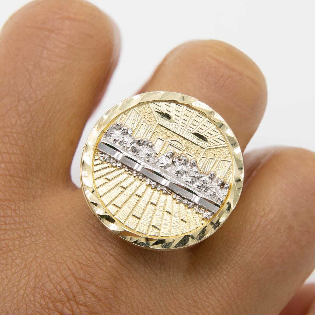 Men's Large Diamond Cut Round Last Supper Ring Real Solid - Etsy