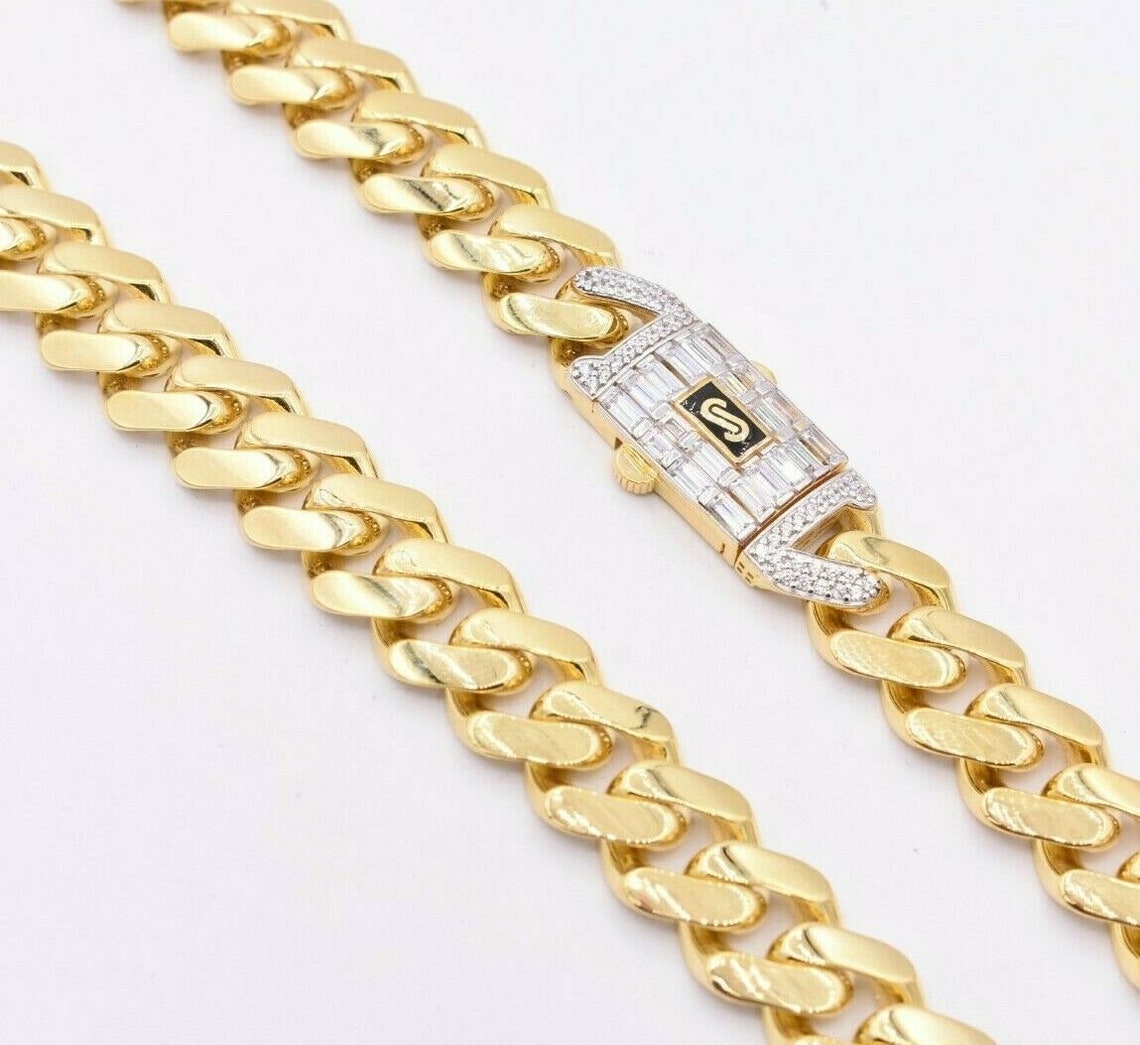 13mm Miami Cuban Link Monaco Chain Necklace Baguette Lock Real - Etsy
