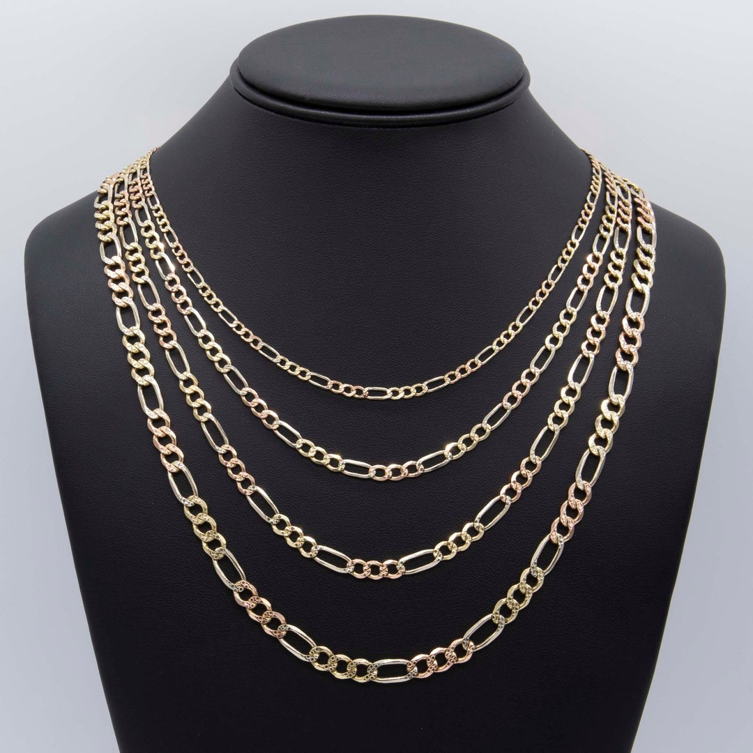 Solid 10K Gold Diamond-cut Figaro Link Chain Necklace Real 10K Yellow ...