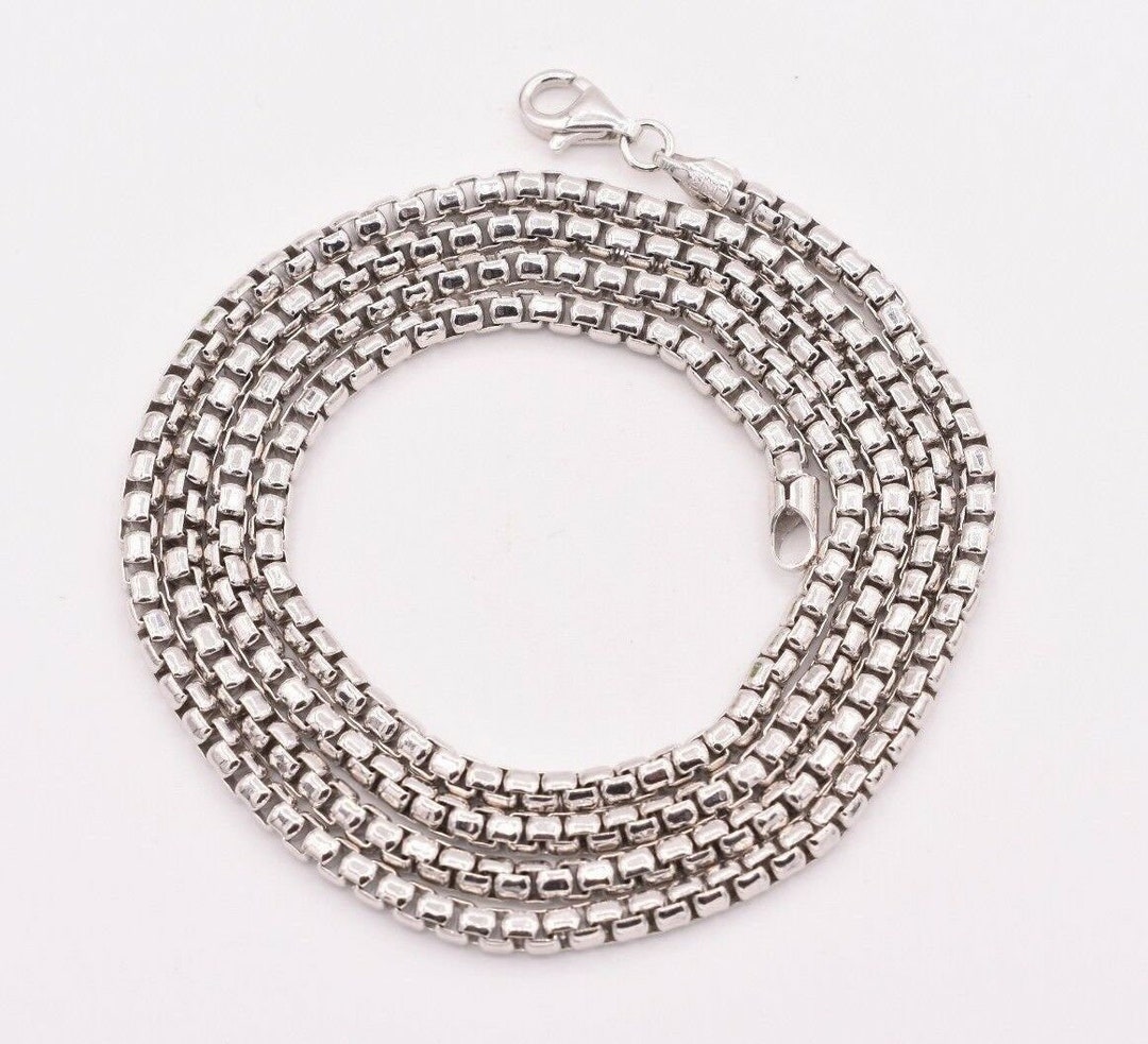 3mm Round Box Chain Necklace Real Sterling Silver Platinum Clad Anti ...