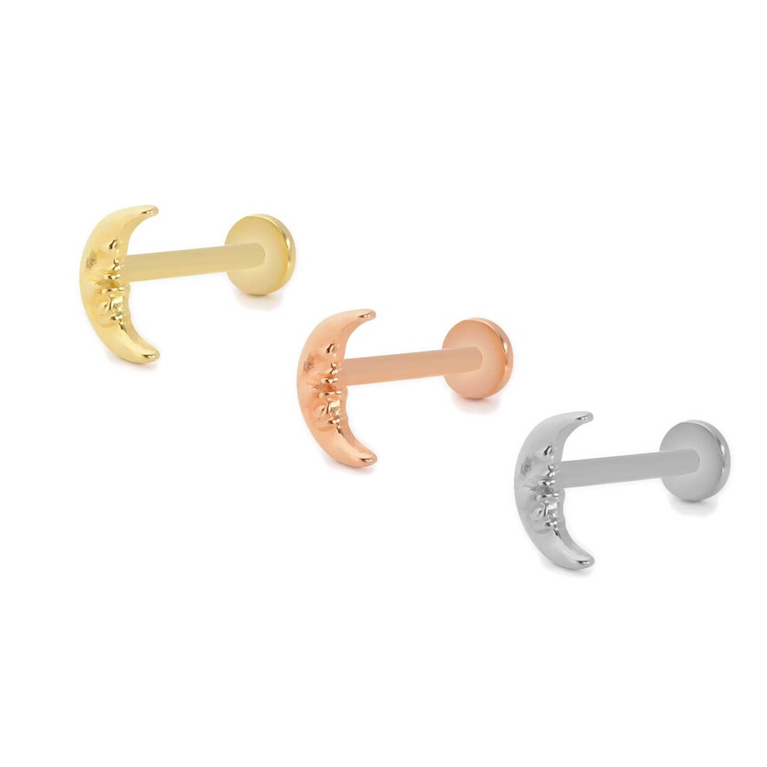 Crescent Minimalist Tragus Ear Piercing Stud Solid Real 14K Gold - Etsy