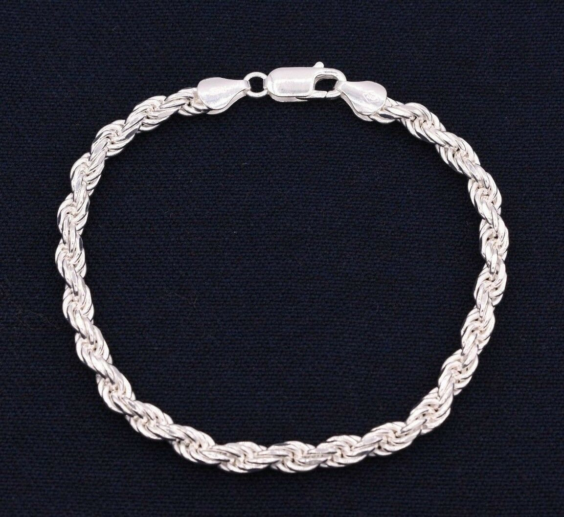4.5mm Diamond Cut Rope Chain Bracelet Solid Real 925 Sterling Silver 7 ...