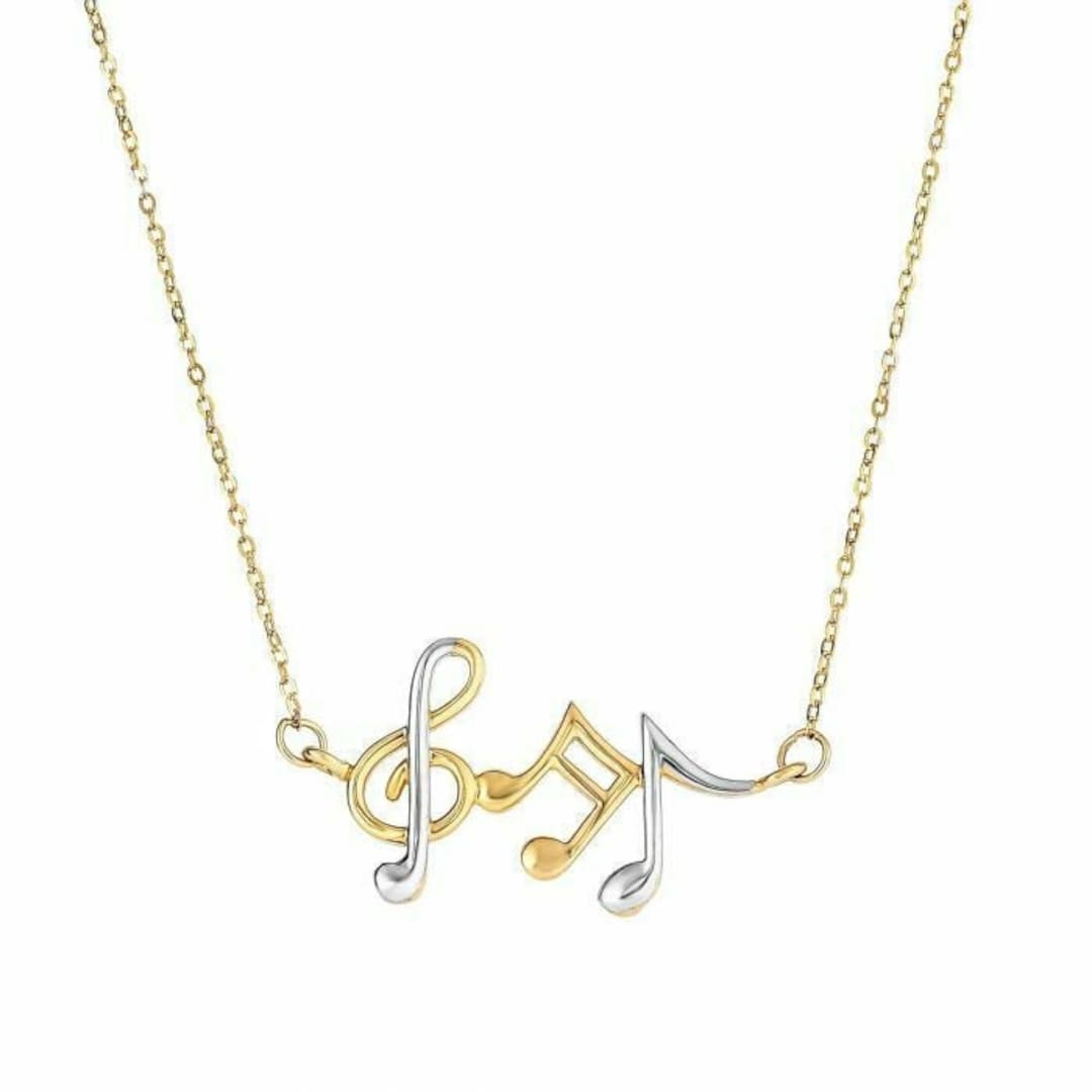 17" Polished Music Notes Necklace Real 14K Two-tone Yellow Gold 1.6gr ...