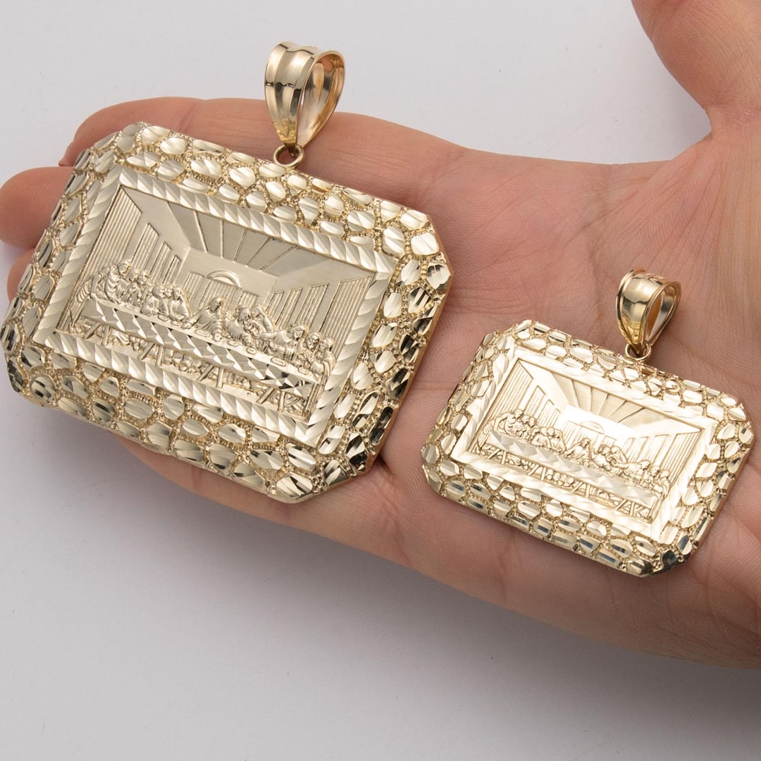 Rectangle Last Supper Textured Nugget Charm Pendant Real Solid 10K ...