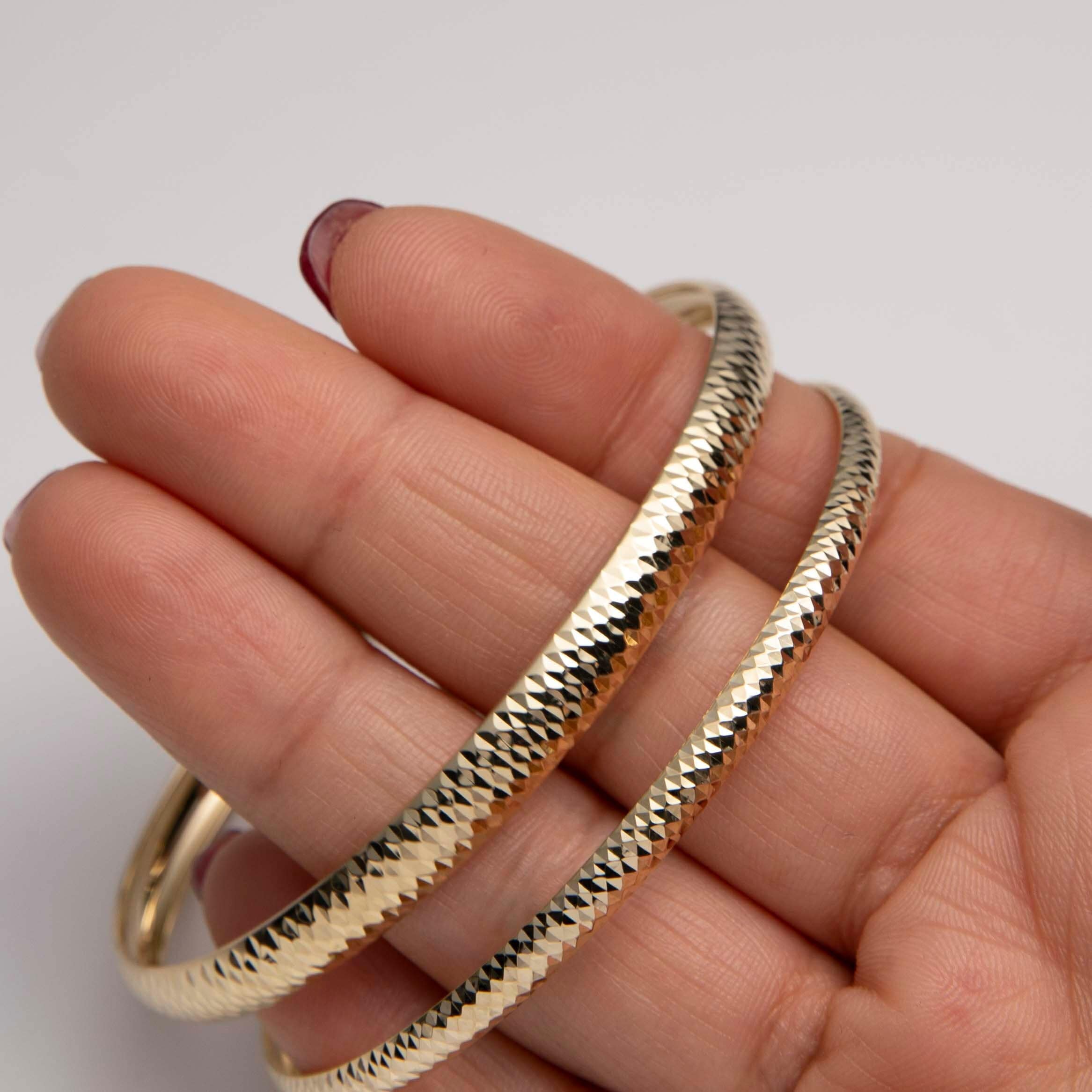 Diamond-cut Textured Bangle Real 10K Yellow Gold All Sizes - Etsy
