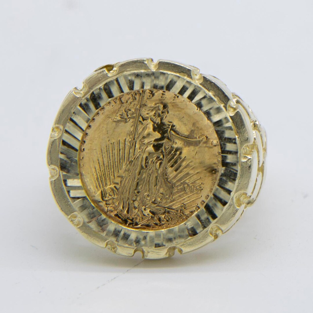Nugget Design Coin Signet Ring Solid 10K Yellow Gold All Sizes - Etsy