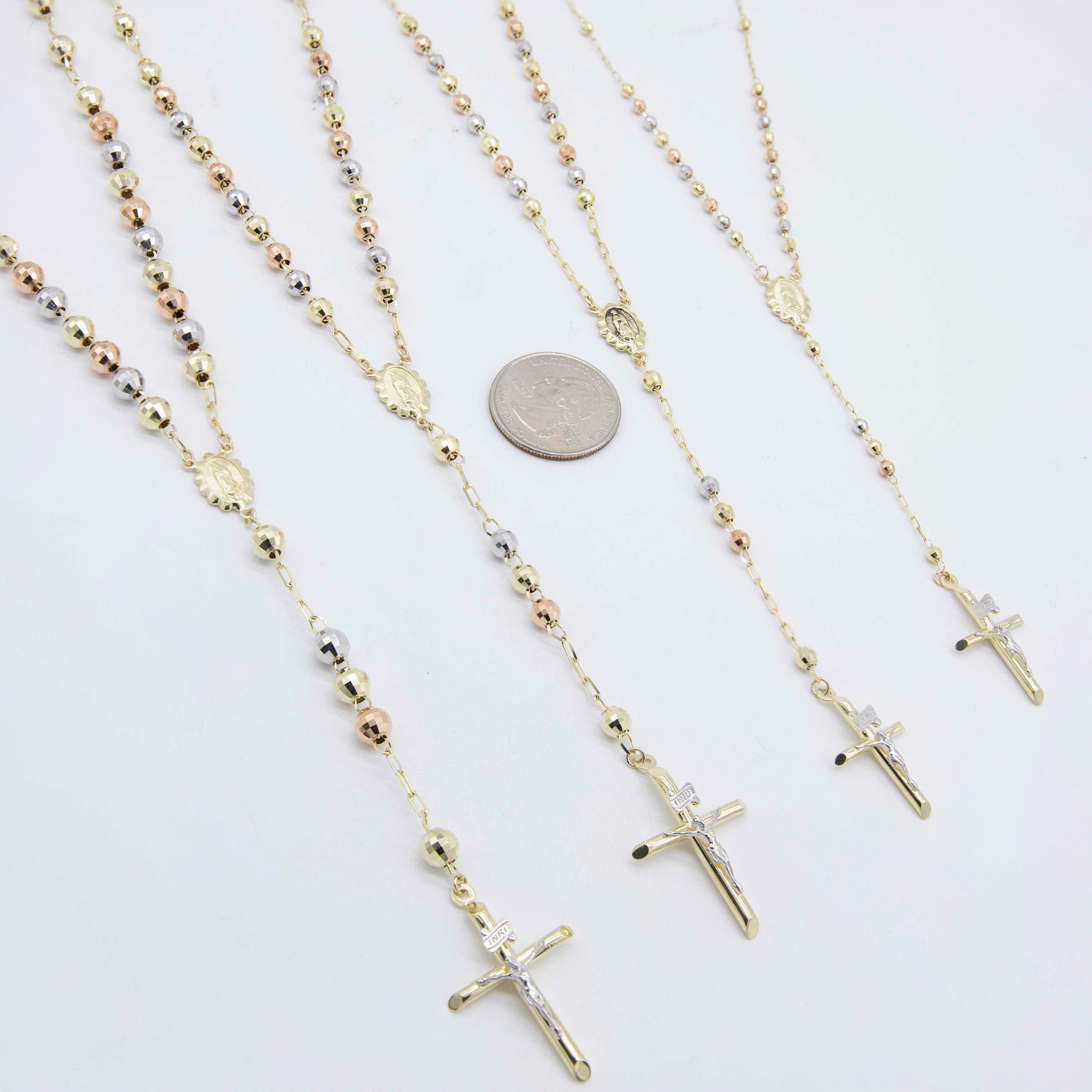 Medallion Cross Rosary Crucifix Chain Necklace Real 14K Yellow White ...