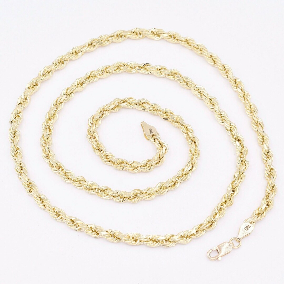 5.5mm Italian Rope Link Chain Pendant Necklace Real 10K Yellow Gold ...