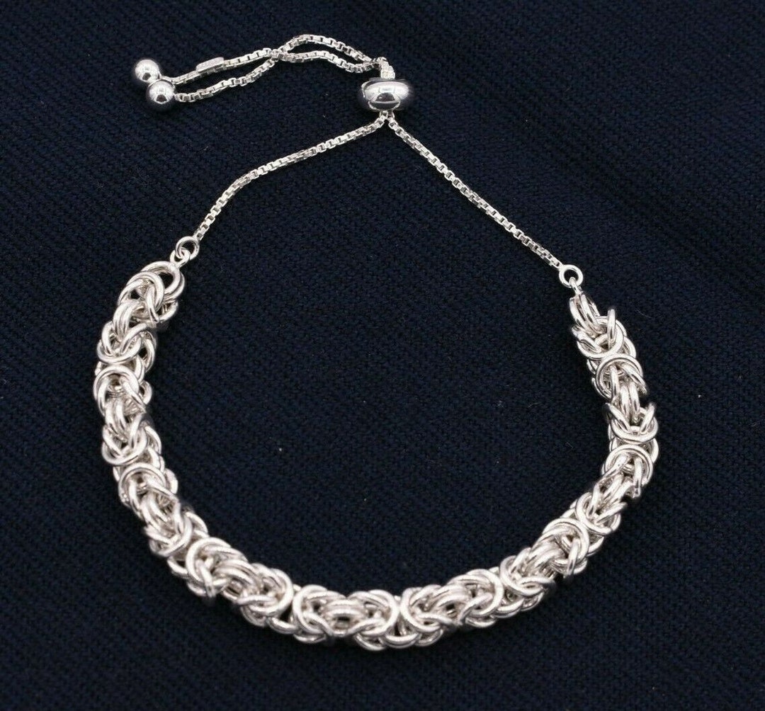 Classic Square Byzantine Box Chain Adjustable Bracelet Real Sterling ...