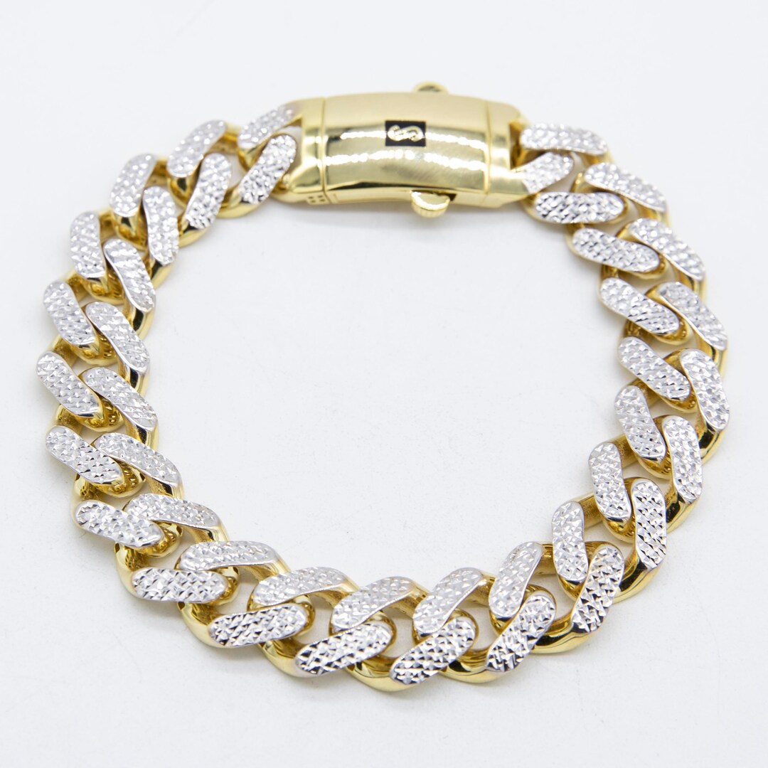 13mm Miami Cuban Royal Link Diamond-cut Monaco Bracelet 10K White ...