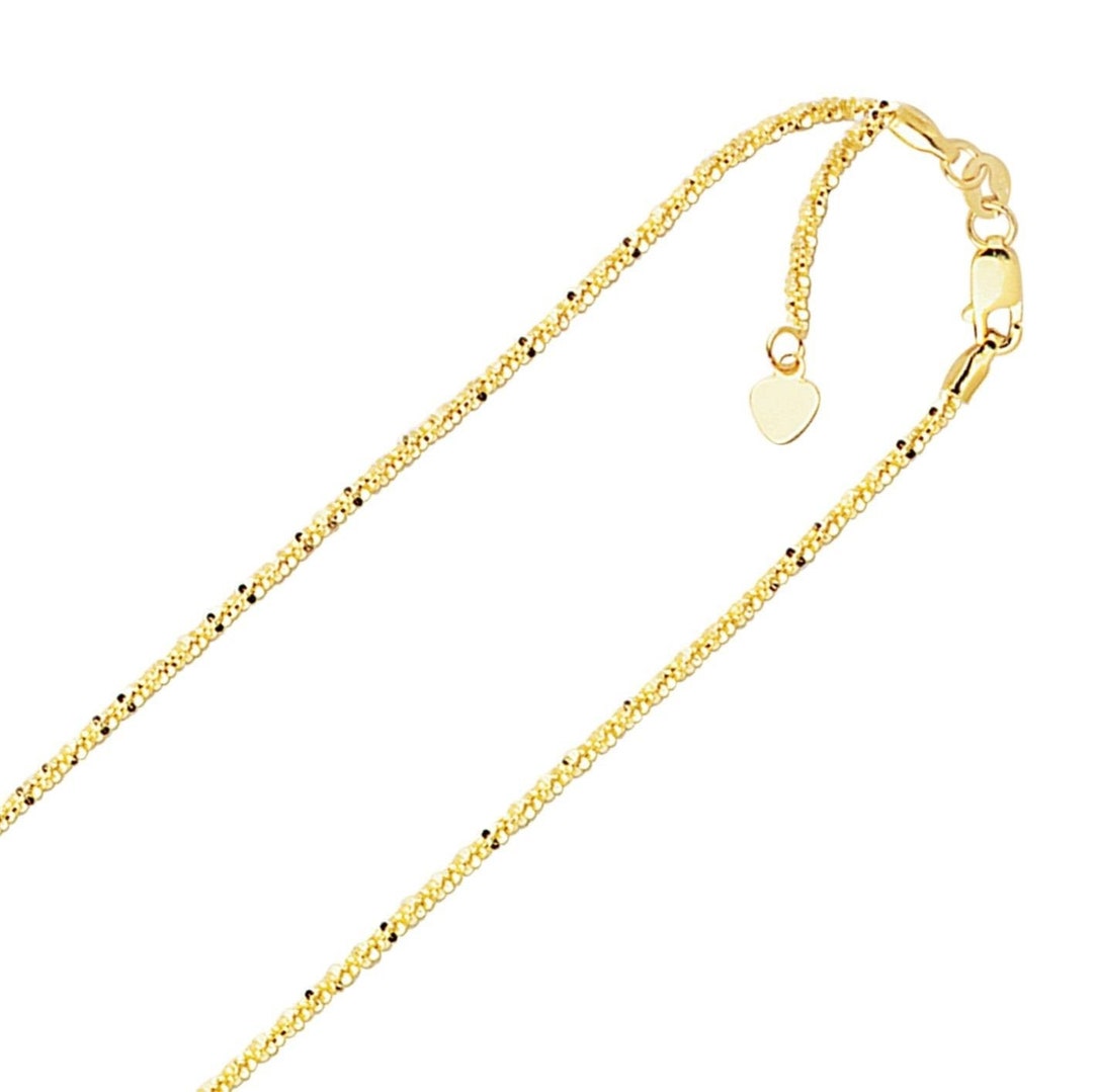 1.5mm Solid Adjustable Sparkle Twisted Rock Chain REAL 10K Yellow Gold ...