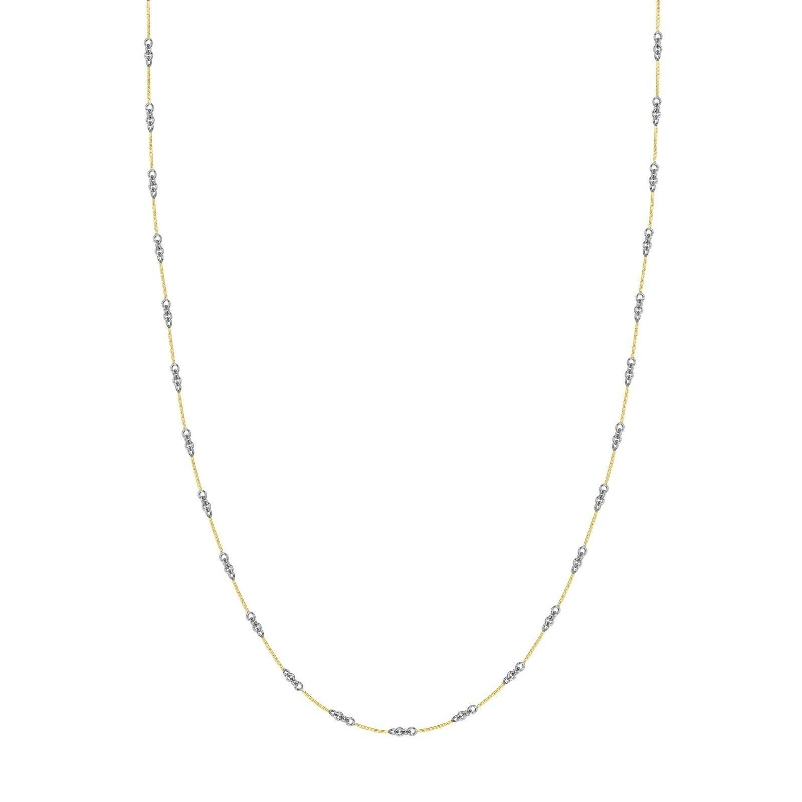 0.8mm Two-tone Twisted Bar Cable Chain Necklace 14K Real Yellow White ...
