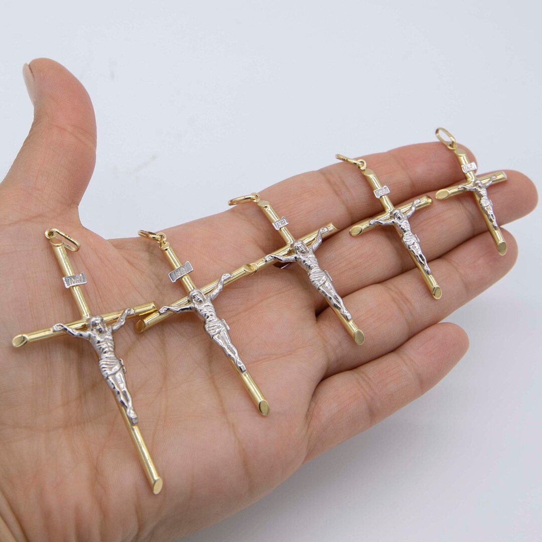INRI Jesus Crucifix Cross Pendant Real 14K Yellow White Gold All Sizes ...